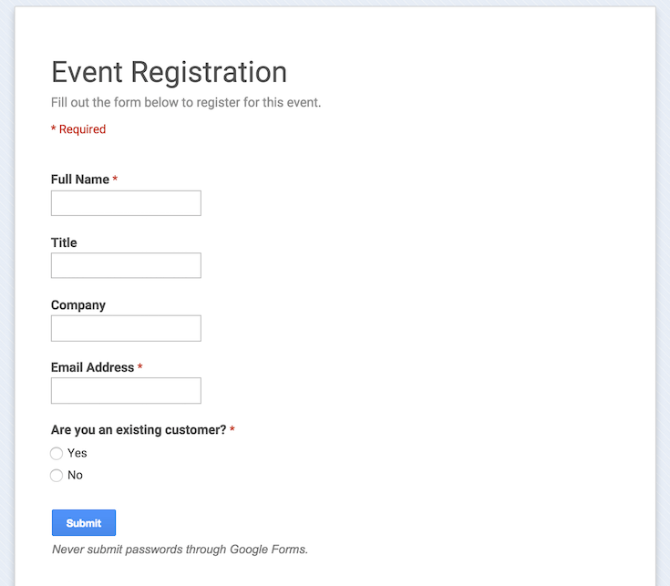 Event Registration Google Form Template